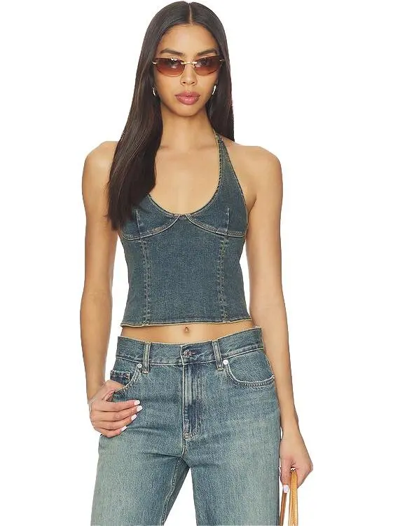 TIGER MIST Riona Cropped Top - Mid Wash