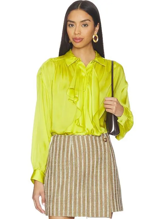 Ulla Johnson Gesture Long Sleeve Silk Blouse - Chartreuse