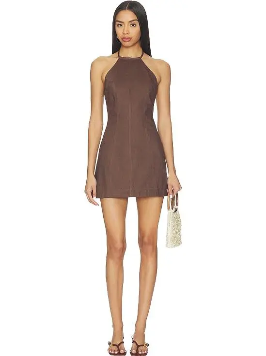 Matthew Bruch Vest Mini Dress - Chocolate Brown Denim