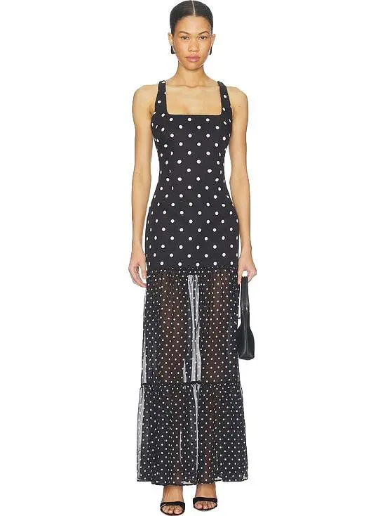 RUNAWAY THE LABEL Tillie Sheer Bottom Maxi Dress - Black & White Polka