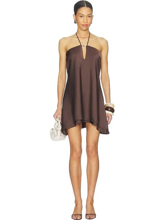 RUNAWAY THE LABEL Freya Halter Mini Dress - Bitter Chocolate