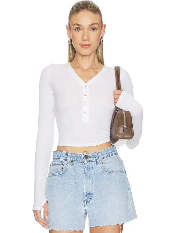 Michael Lauren Fremont Deep V Snap Henley Top - White