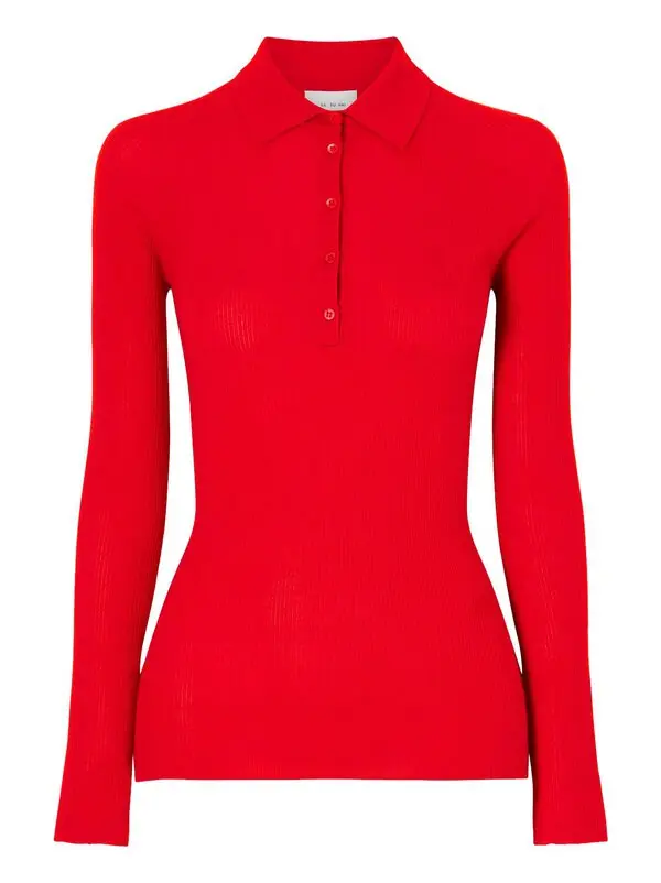 Sasuphi Ribbed-knit Cashmere And Silk-blend Polo Shirt - Red