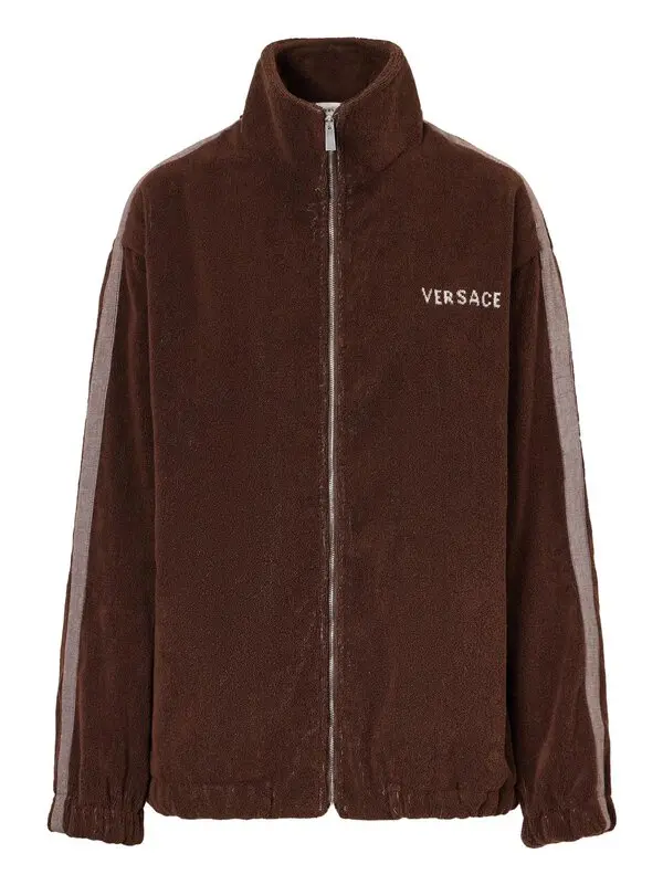 Versace Jacquard-knit Cotton-terry Zip-up Track Jacket - Brown