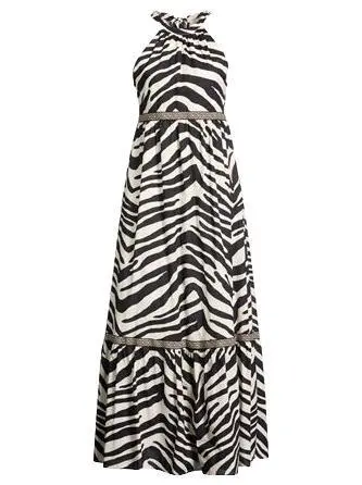 KAOS JEANS Cotton Zebra-print Maxi Dress - Off White