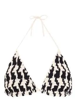 ANINE BING Knitted Houndstooth Crop Top - White