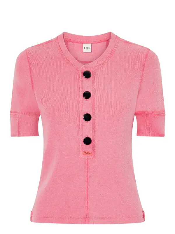 Chloé Ribbed Cotton-jersey T-shirt - Pink
