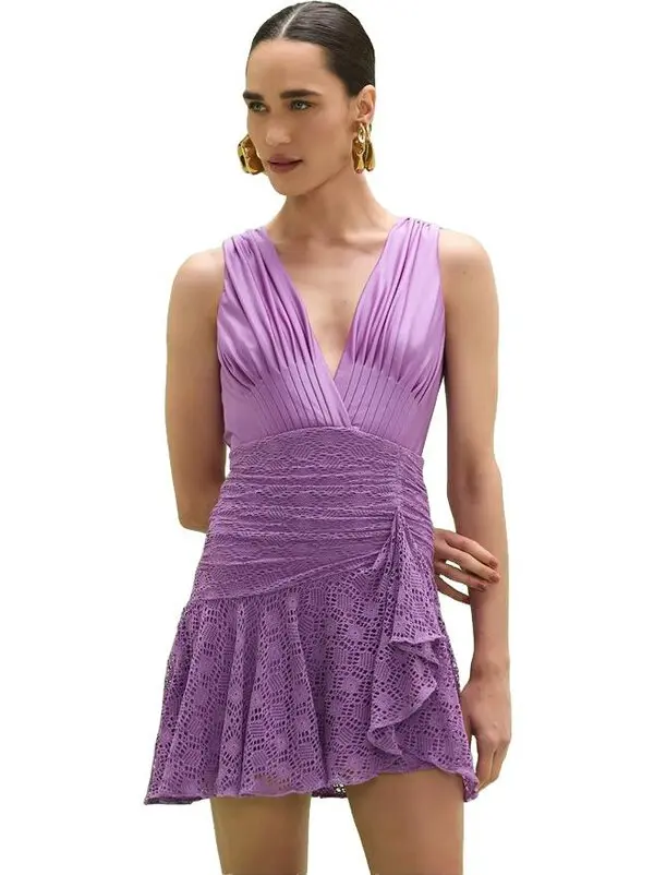 PatBO Sirena Mesh Plunge Mini Dress - Purple