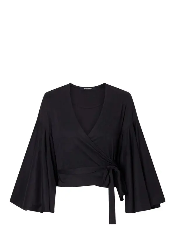 Jacquemus The Ventadou Paper-blend Wrap Top - Black