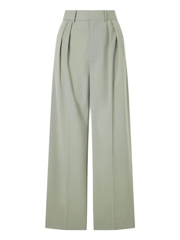 KALLMEYER Aiden Pleated Grain De Poudre Straight-leg Pants - Green