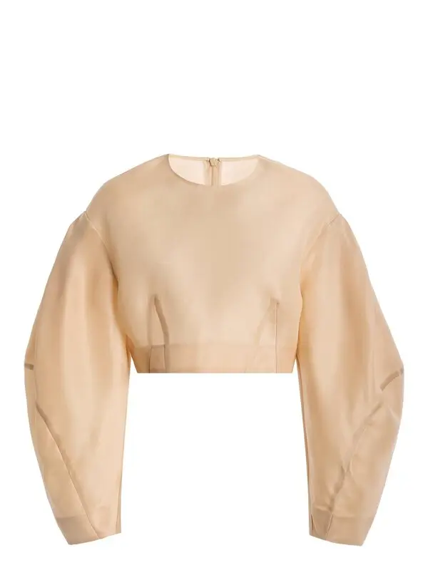 TEMILY Power Puff Silk Gazar Crop Top - Neutral