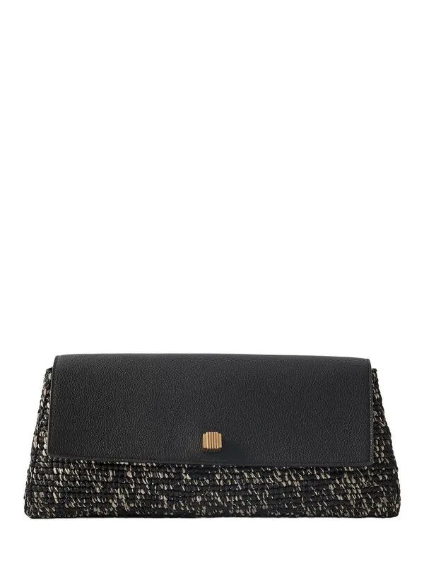 Khaite Audrey Textured-leather And Raffia Clutch - Multi