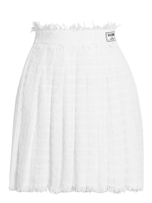 Balmain Pleated Tweed Mini Skirt - White