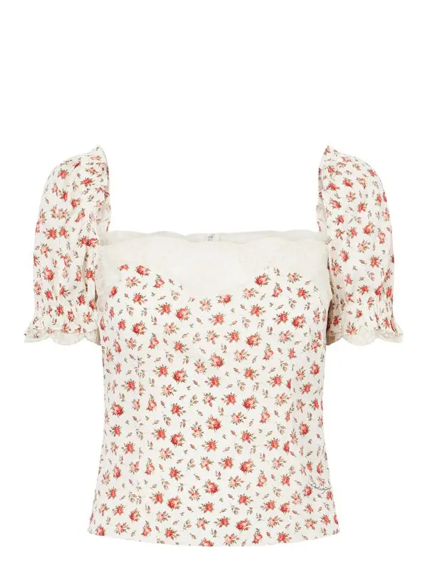 Dolce & Gabbana Floral-print Lace-trimmed Silk-blend Blouse - White