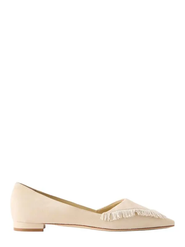 Manolo Blahnik Paletotflat Fringed Ballet Flats - Beige