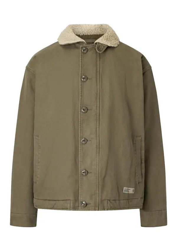 NEIGHBORHOOD N-1 Fleece-trimmed Logo-print Padded Cotton Jacket - Green