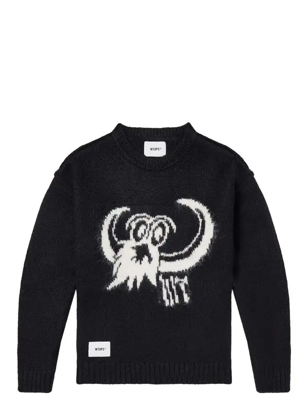 WTAPS Logo-intarsia Woven Sweater - Black