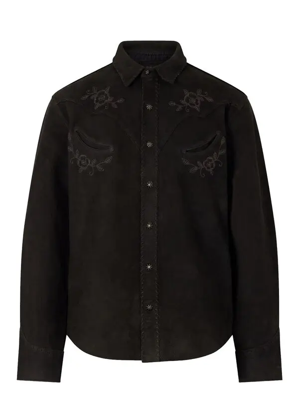 Ralph Lauren Embroidered Suede Shirt Jacket - Black