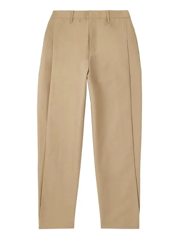AMOMENTO Tapered Pleated Cotton Trousers - Beige
