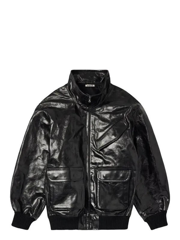 Auralee Oversized Leather Blouson Jacket - Black