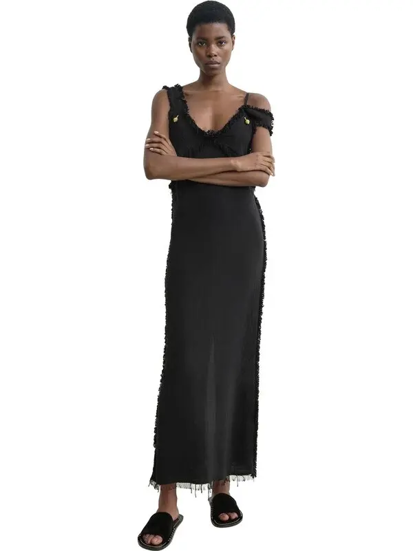 TOTEME V-neck Sablé Slip Dress - Black