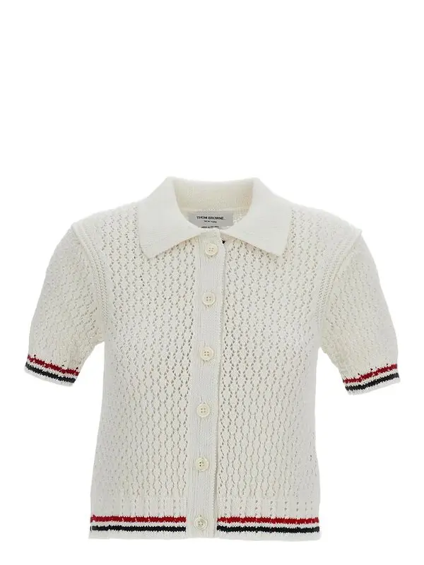 Thom Browne Short-sleeve Pointelle Cardigan - White