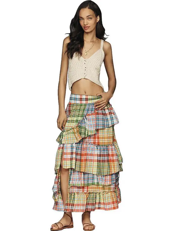 PILCRO Plaid Petticoat Maxi Skirt - Broken Plaid Red