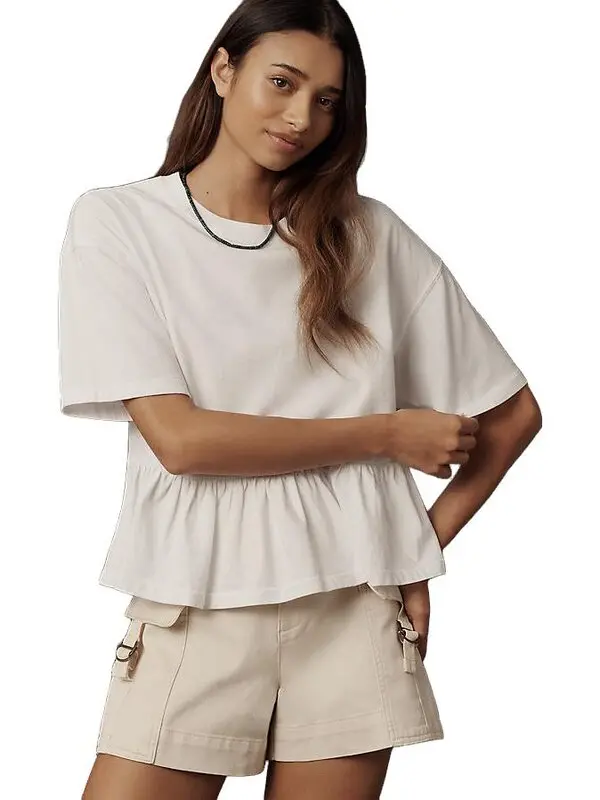 The Great. Oversized Ruffle T-shirt Top - True White