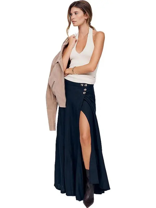 Anthropologie Olivette Linen Cotton Maxi Skirt - Black