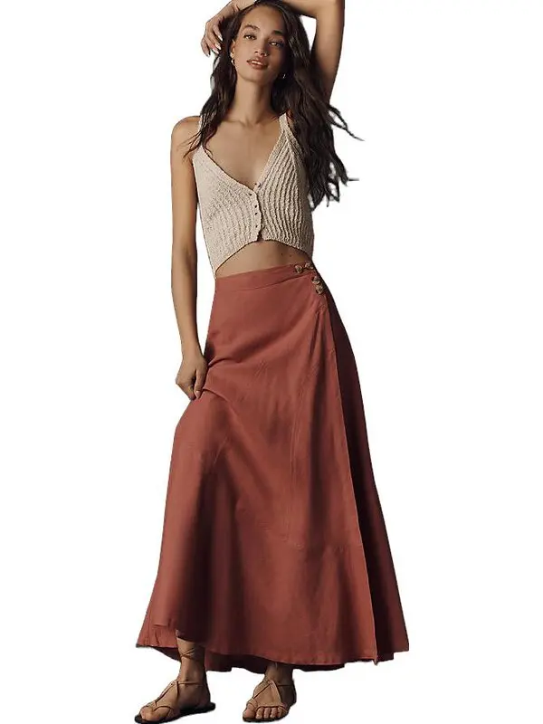 Anthropologie Seamed Linen Wrap Skirt - Mauvewood