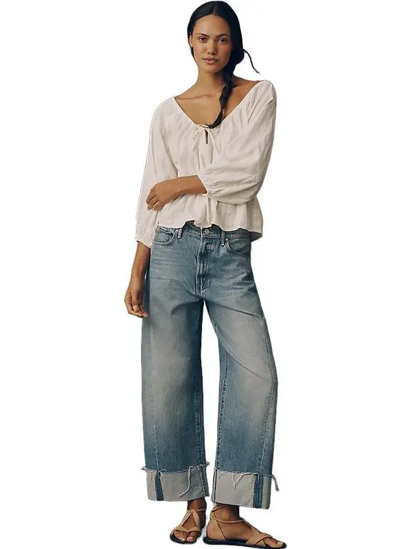 MOTHER Rerun Zip Sneak High-rise Cuffed Tapered Jeans - Last Bite
