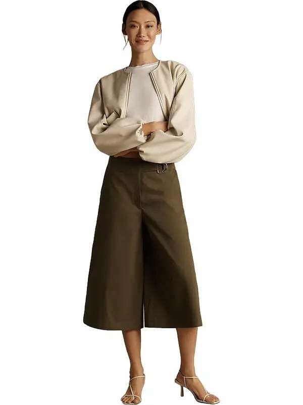 EXQUISE Belted Culotte Trousers - Olive