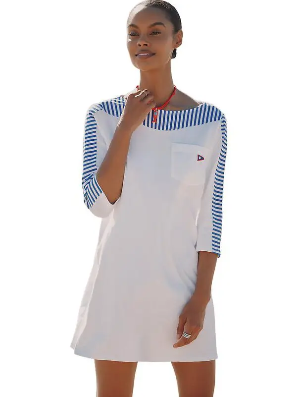 CELANDINE Punting Boat-neck T-shirt Mini Dress - Blue Stripe