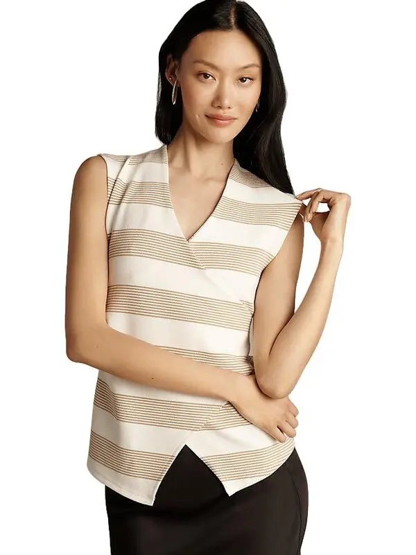 Maeve Sleeveless V-neck Wrap Top - White Stripe