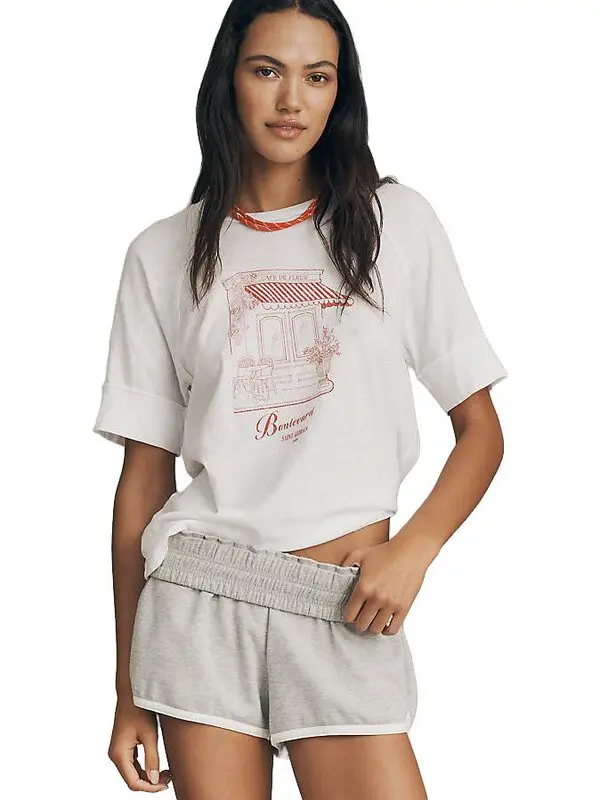 Sundry Cafe Fleur Boyfriend T-shirt Top - Optic White