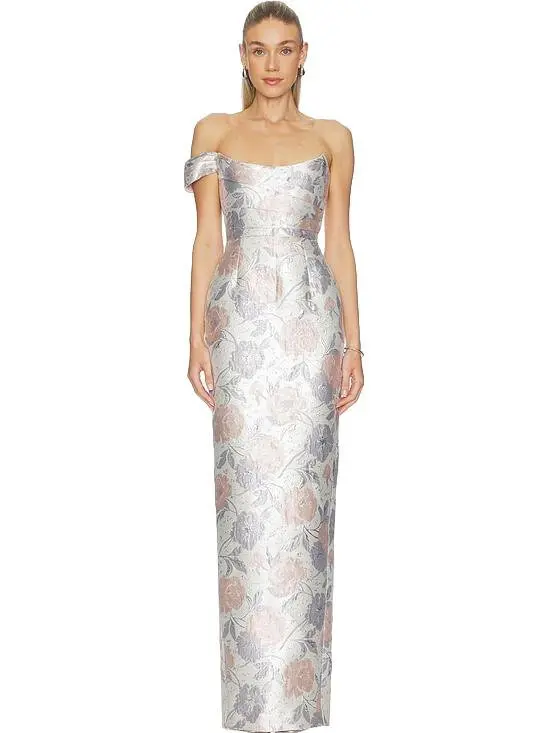 SAU LEE Jackson Brocade Gown - Peach