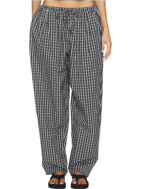 Lioness Aura Pant Plaid Barrel Leg - Navy
