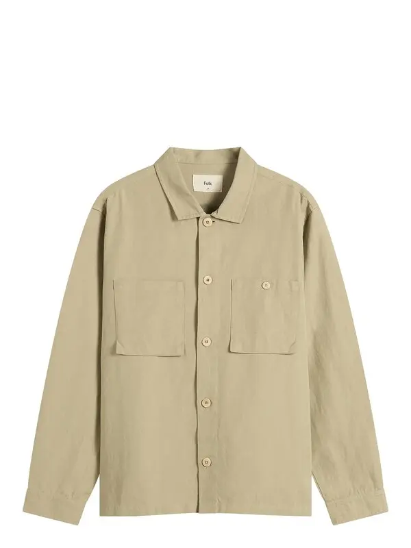 Folk Patch Overshirt - Light Khaki Slub Linen