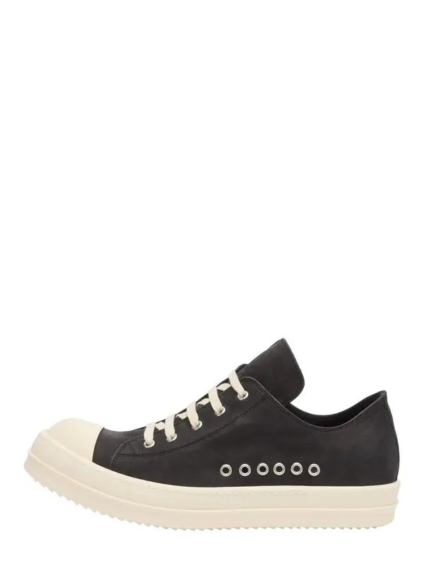 Rick Owens Leather Low Top Sneakers - Black/milk/milk