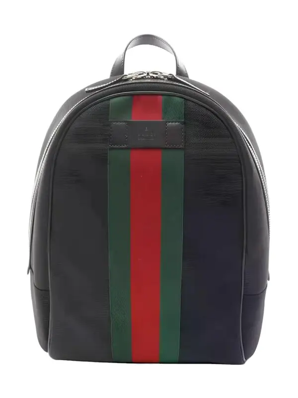 Gucci 2010s Techno Web Leather Backpack - Black