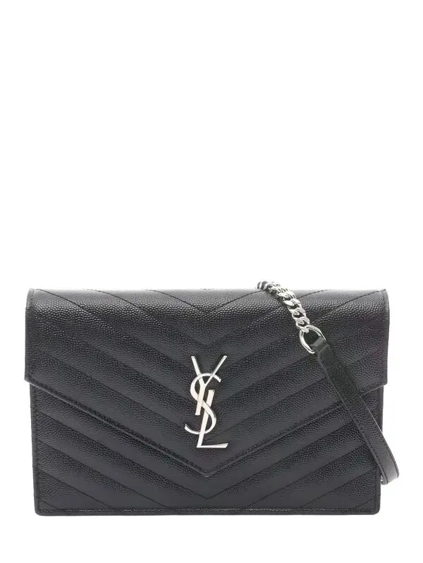 Saint Laurent 2010s Chevron Chain Cross Body Bag - Black
