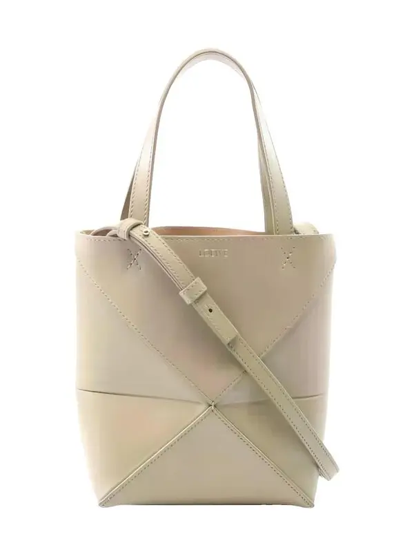 Loewe Mini Puzzlefold Leather Handbag - Neutrals