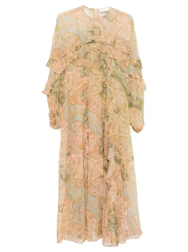 Zimmermann Luna Flutter Ruffled Paisley Dress - Neutrals
