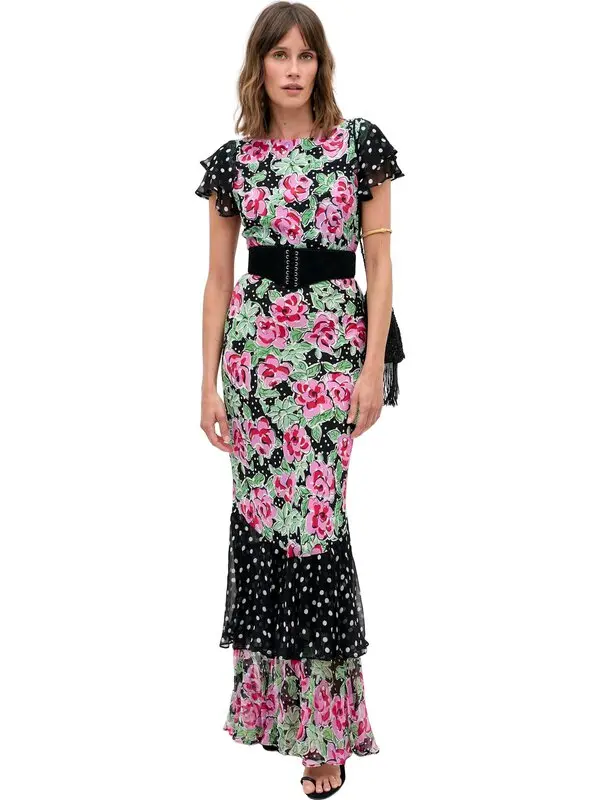 Rixo Ordinia Rose Dot Mix Dress - Black