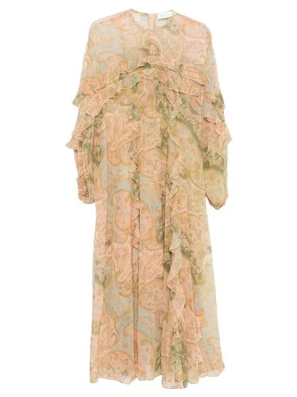 Zimmermann Luna Flutter Ruffled Paisley Dress - Neutrals