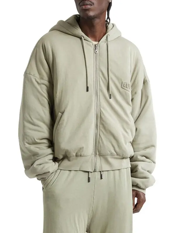 LU'U DAN Wadded Cotton Zip-up Hoodie - Vetiver