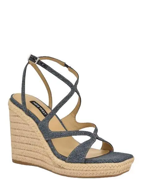 Nine West Adriane Platform Wedge Sandal - Medium Blue