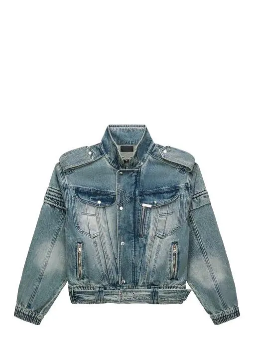 RtA Rui Crop Denim Moto Jacket - Dawn Wave