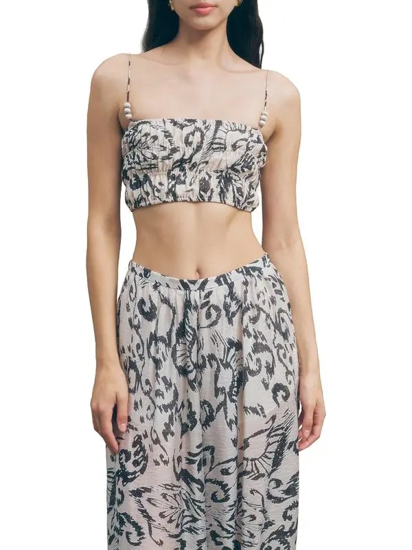 MAUDE CLUB Shirred Crop Top - Monarch Print