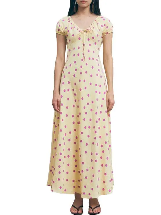 MAUDE CLUB Natasha Polka Dot Maxi Dress - Yellow Purple